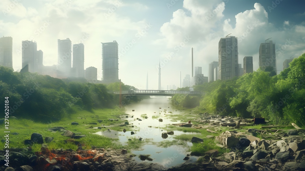 Striking visual comparison of a polluted high emission city skyline ...
