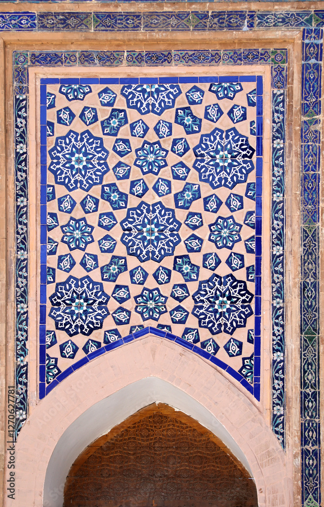 Vertical background with detail of ancient mosaic wall of Sher-dor ...