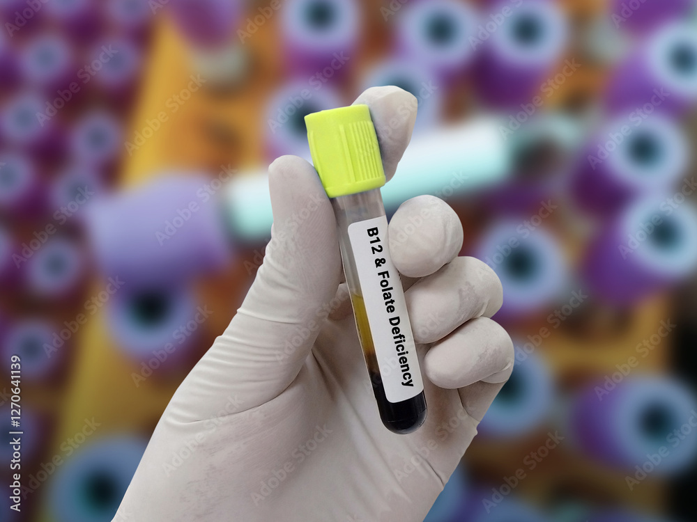Scientist hold blood sample test tube for B12 and Folate Deficiency ...