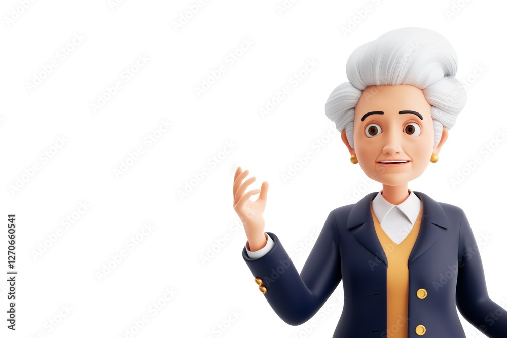 An older woman in formal attire is teaching a lesson and using hand ...