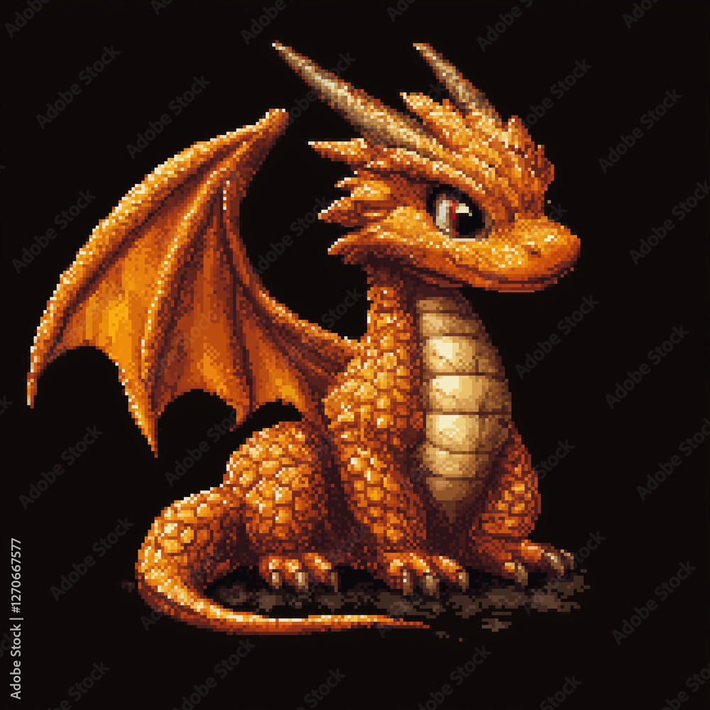 8-bit pixel art dragon character isolated, retro gaming fantasy ...