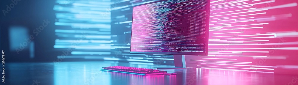 Ultra-modern gaming setup with RGB lighting in bold, saturated hues ...