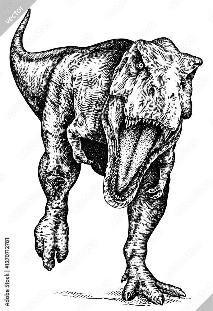 Vintage engraving isolated Tyranosaurus rex set illustration t-rex ink ...