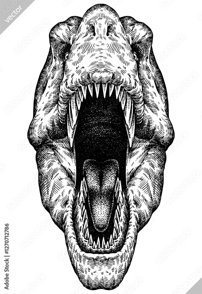 Vintage engraving isolated Tyranosaurus rex set illustration t-rex ink ...