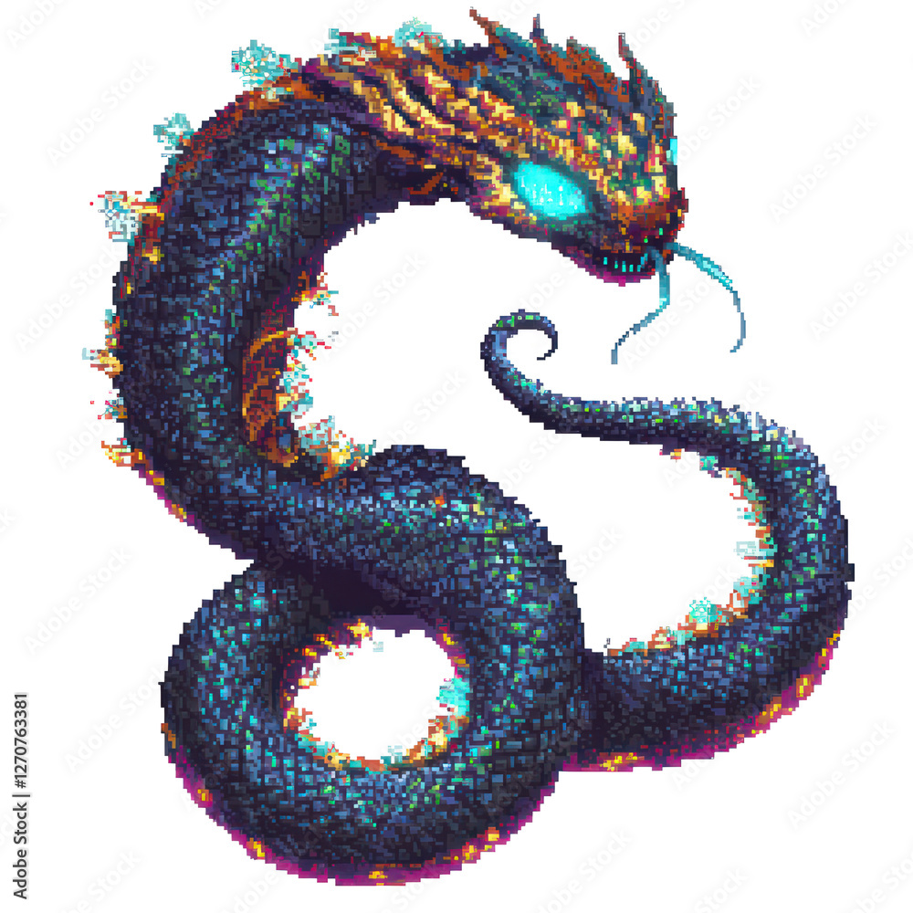 8-bit pixel art snake character, retro gaming fantasy creature design ...