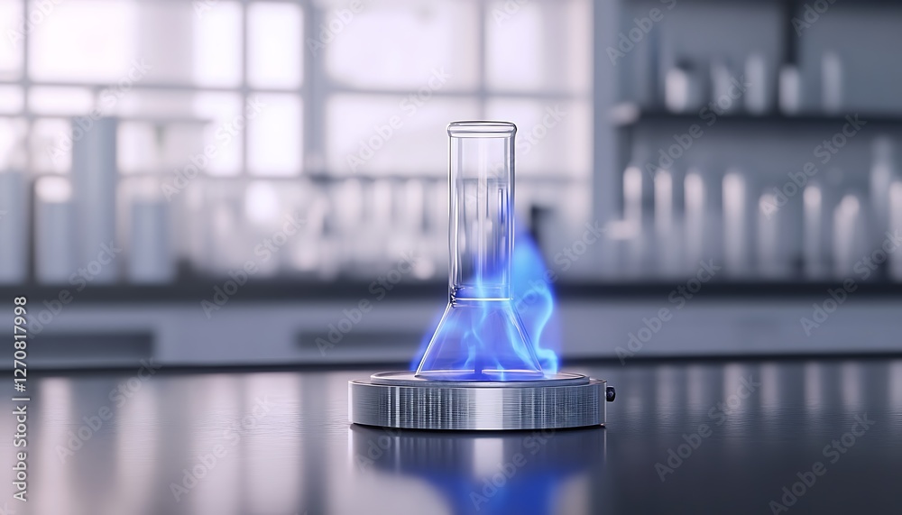 High-resolution image of a Bunsen burner with a blue flame in an ...