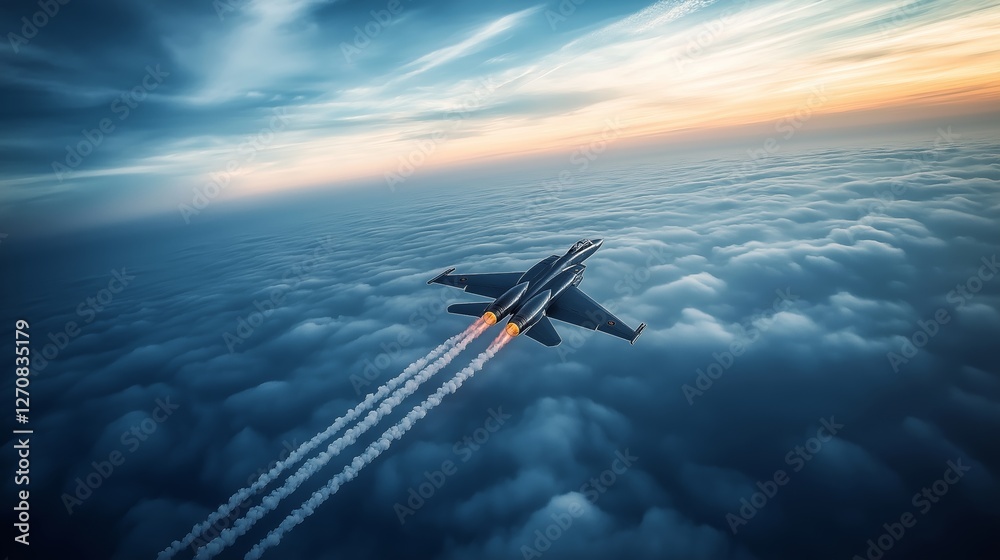 A fighter jet performing an aerial maneuver, leaving trails of smoke in ...