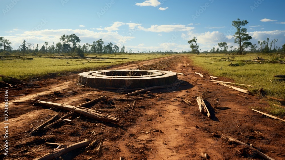 Empty dry cracked swamp reclamation soil land plot for housing ...
