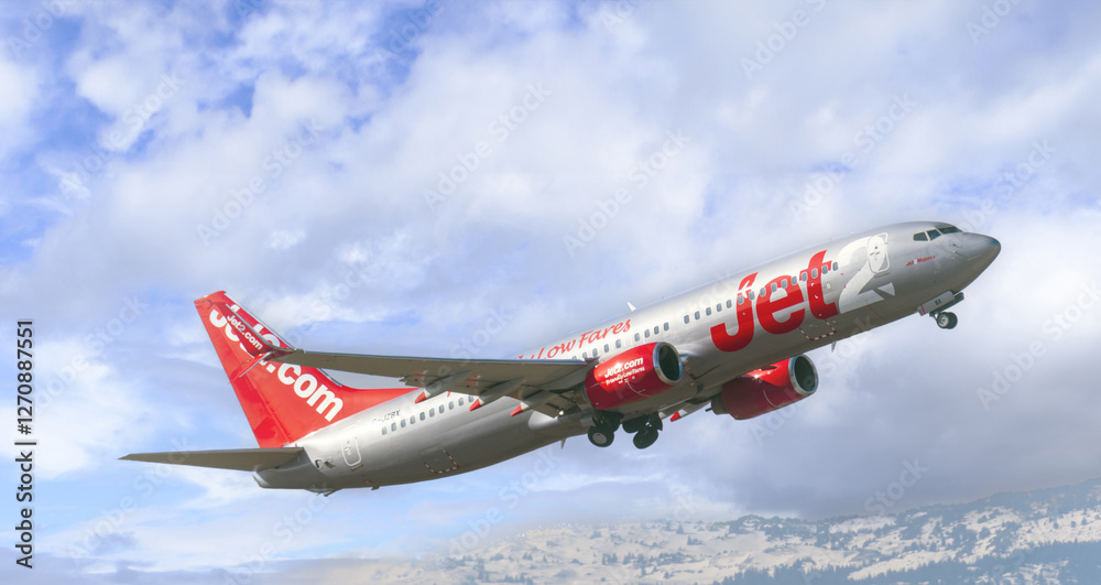 Geneva, Switzerland - january 15, 2025 : signs and logo on an Jet2.com ...