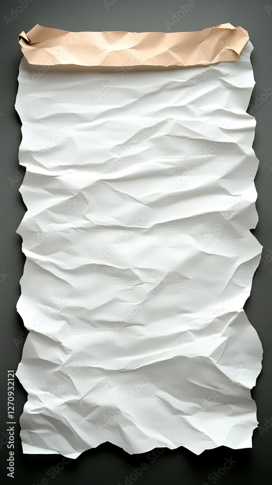 Crumpled white paper with a folded top corner on a dark surface ...