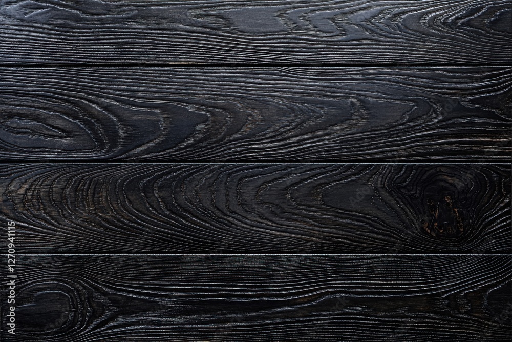 Five horizontal dark wood panels exhibit rich, undulating grain ...