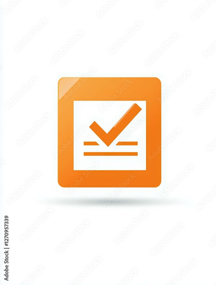 An orange checklist icon featuring a tick mark and horizontal lines ...