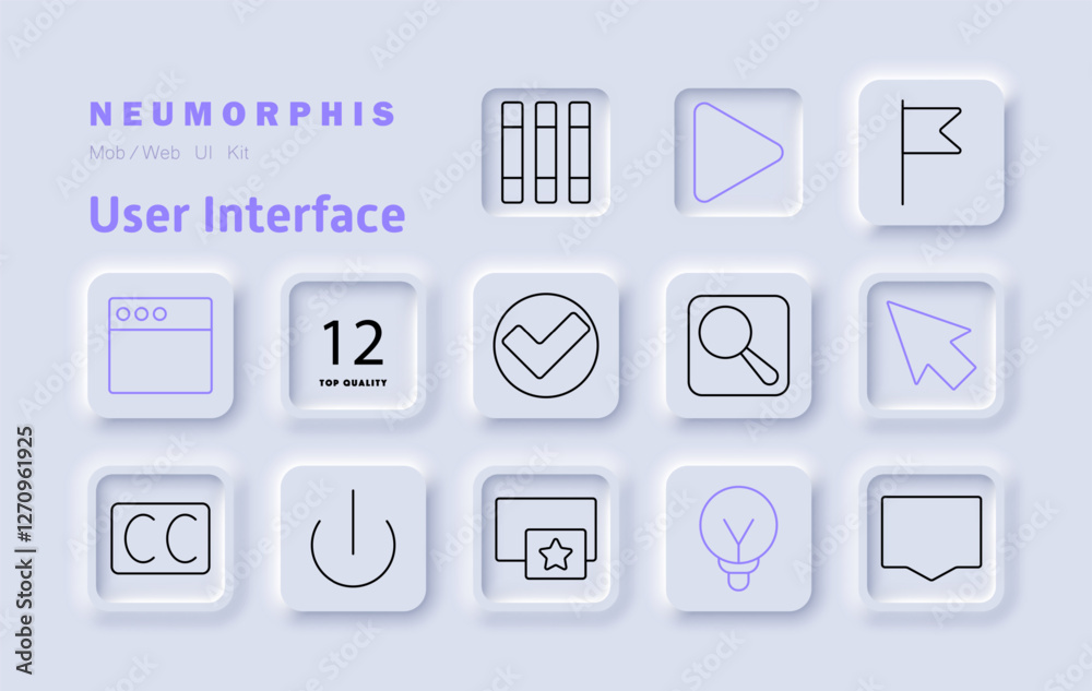 User interface set icon. Web browser, play button, flag, search, cursor ...