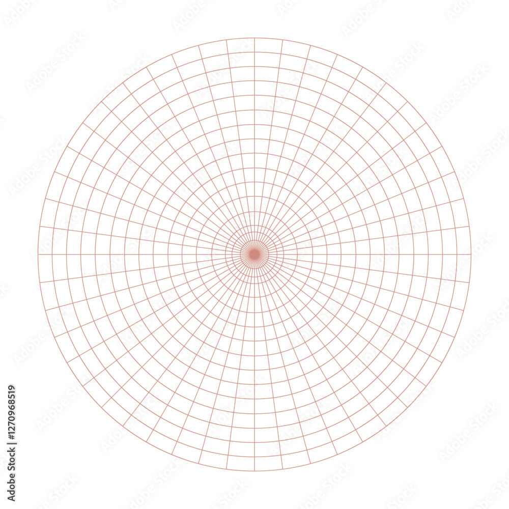 Polar coordinate circular grid isolated on white background. 360 ...