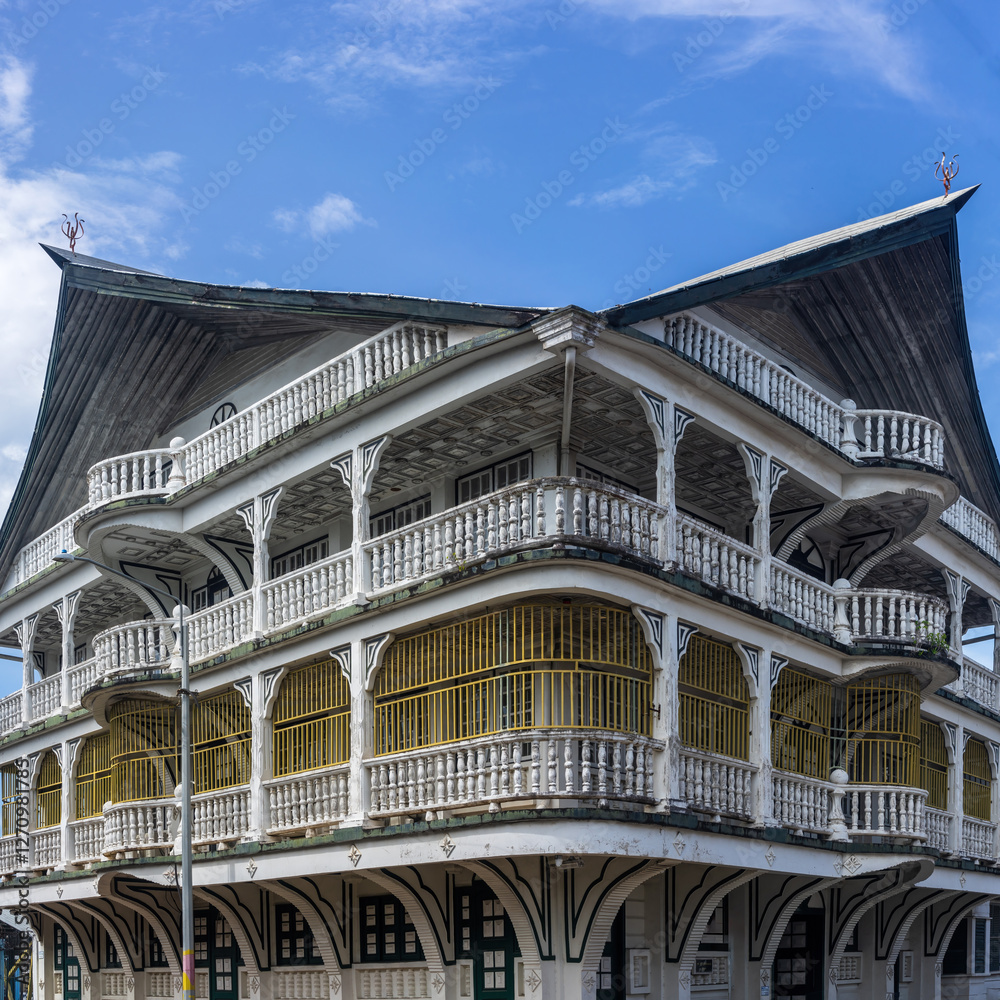 Paramaribo, capital city of Suriname, known for ornate wooden Dutch ...