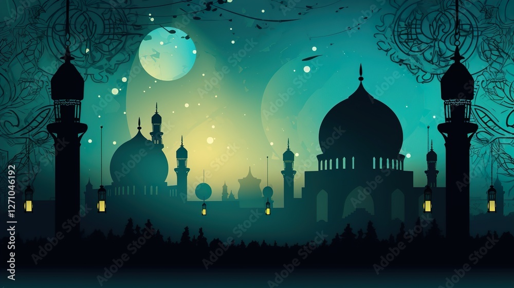 Elegant Islamic background featuring a misty silhouette of a mosque ...