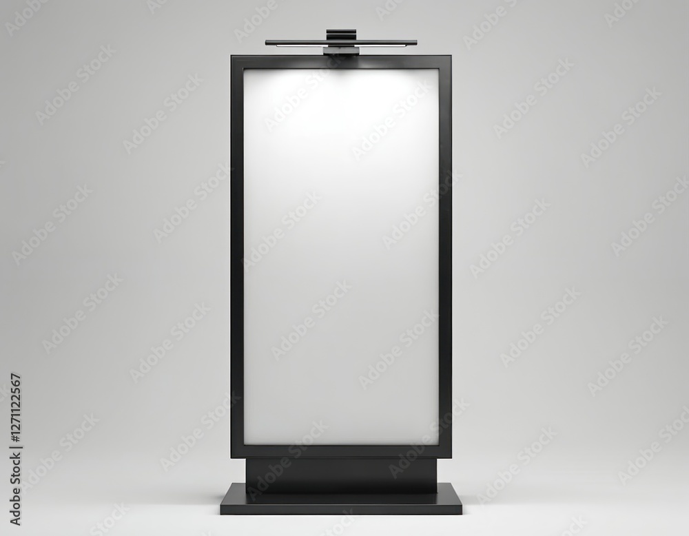 Mock up of blank advertising poster stand with metal backlighting ...