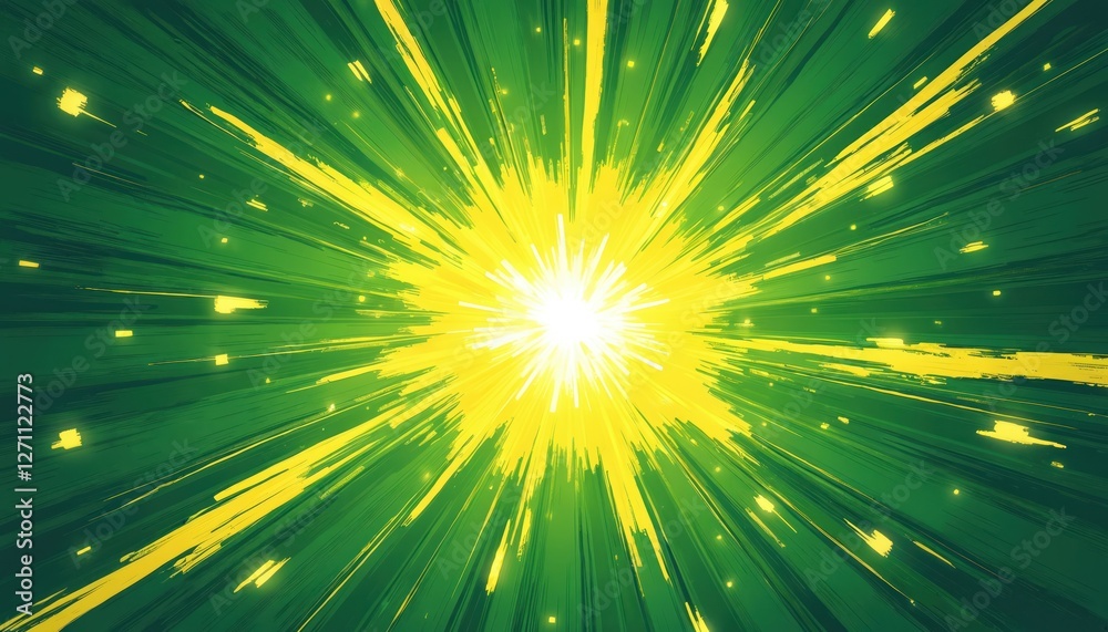 Green comic style explosion background. Vibrant dynamic action burst ...
