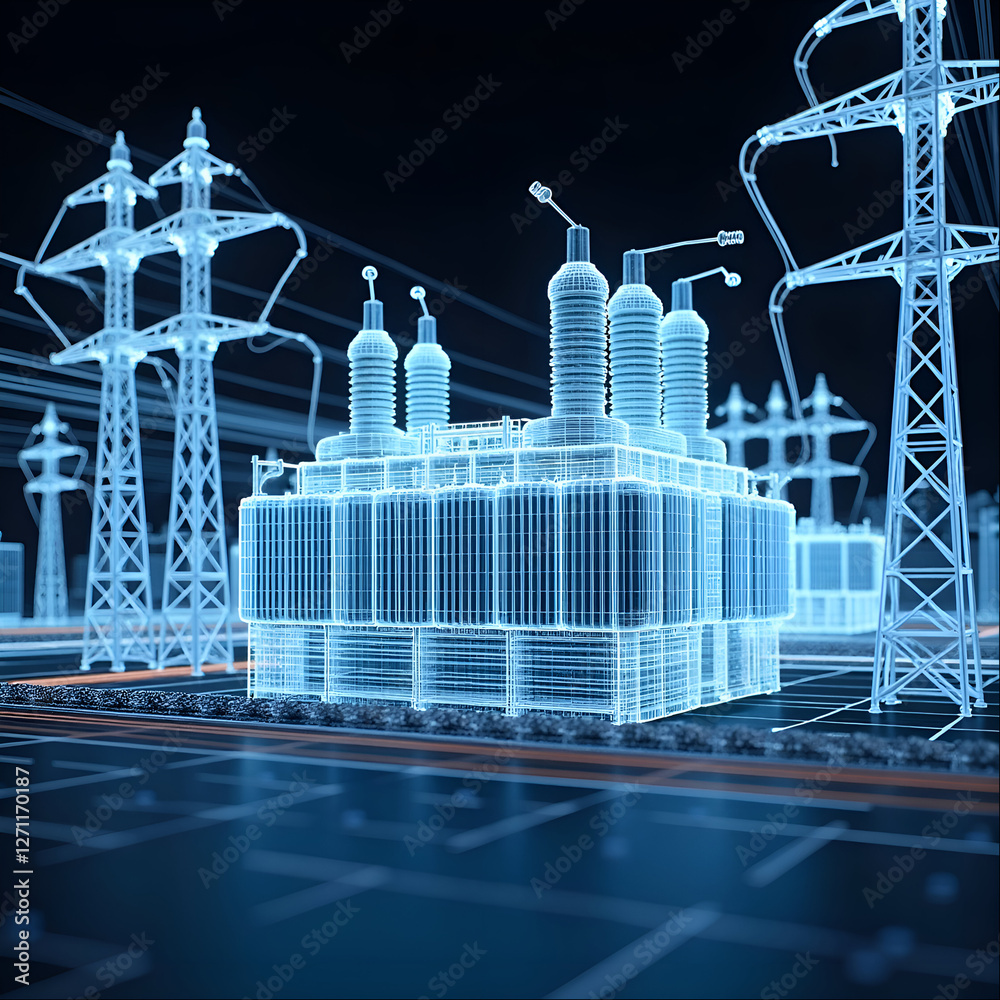Electric transformer inside electricity substation structure wire ...