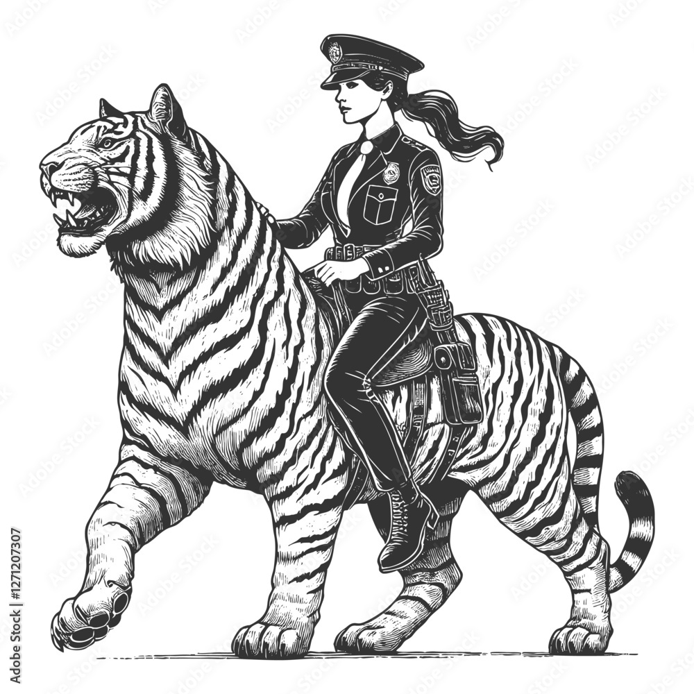 Vector de Stock fierce female police officer in uniform riding a ...