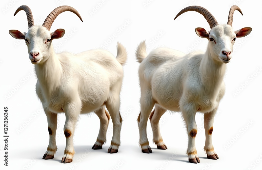 Two goats isolated on transparent background. White mammal farm animals ...