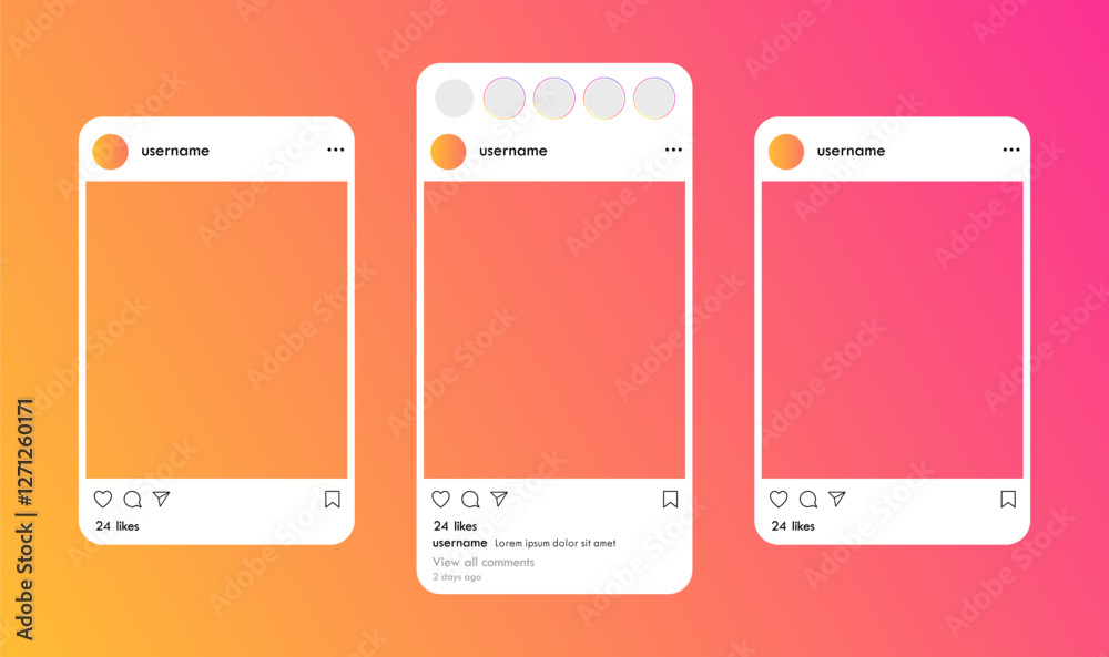 Instagram Social network app UI interface mockup design. Modern social ...
