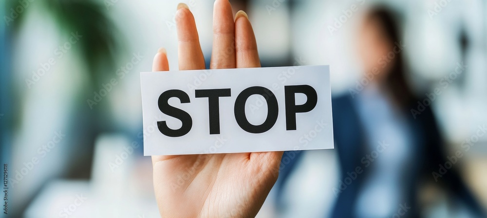Woman Holding Stop Sign, Concept Of Workplace Harassment, Gender ...