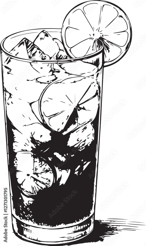 Long Island Iced Tea Cocktail Mocktail Black and White Vector ...