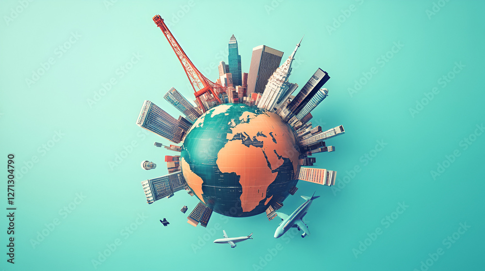 Creative Globe with Famous Landmarks and Skyscrapers, Global Travel and ...