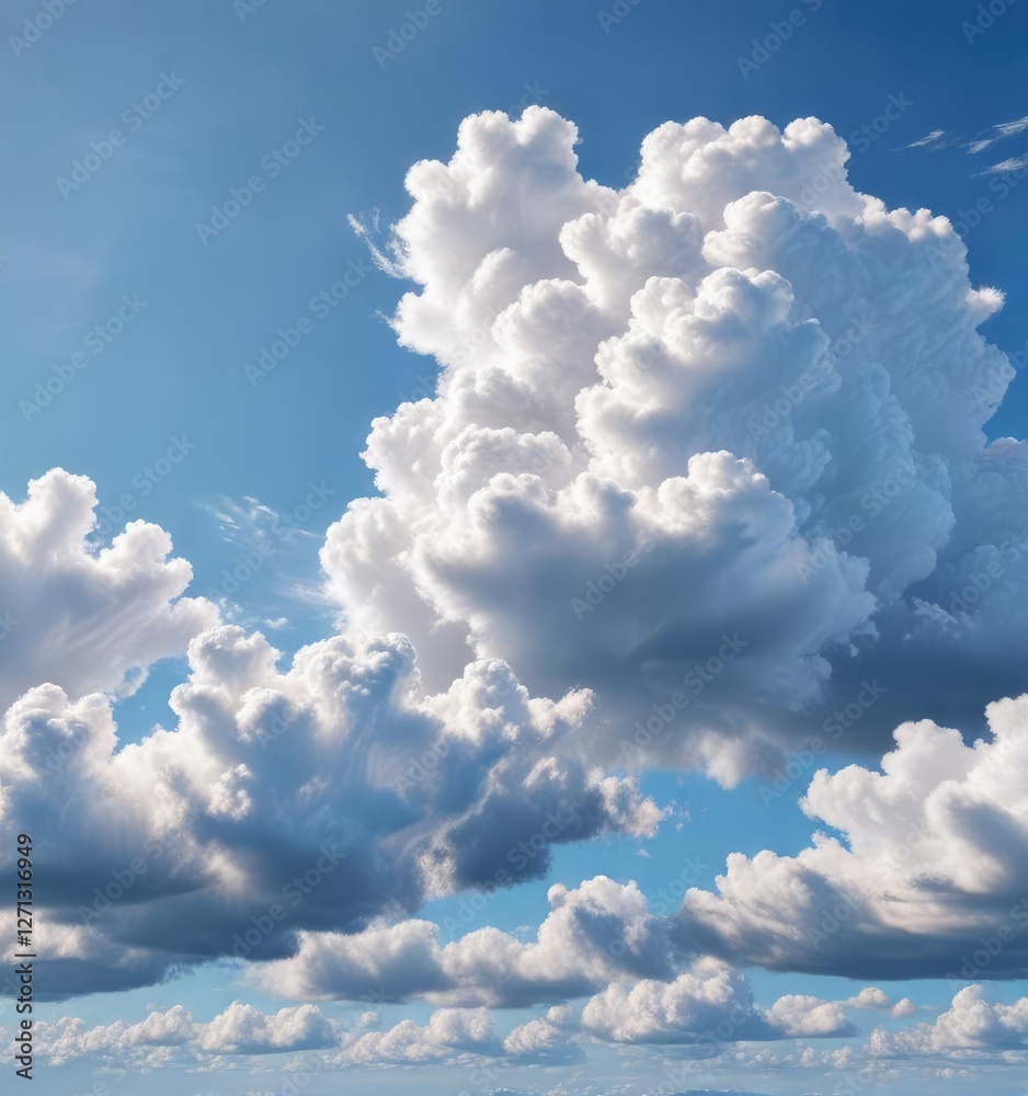 Gentle blue sky with small and fluffy white clouds , weather conditions , puffy, cloud types ...