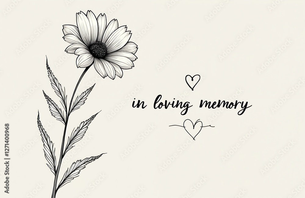Condolence card illustration with flower outline, two hearts and in ...