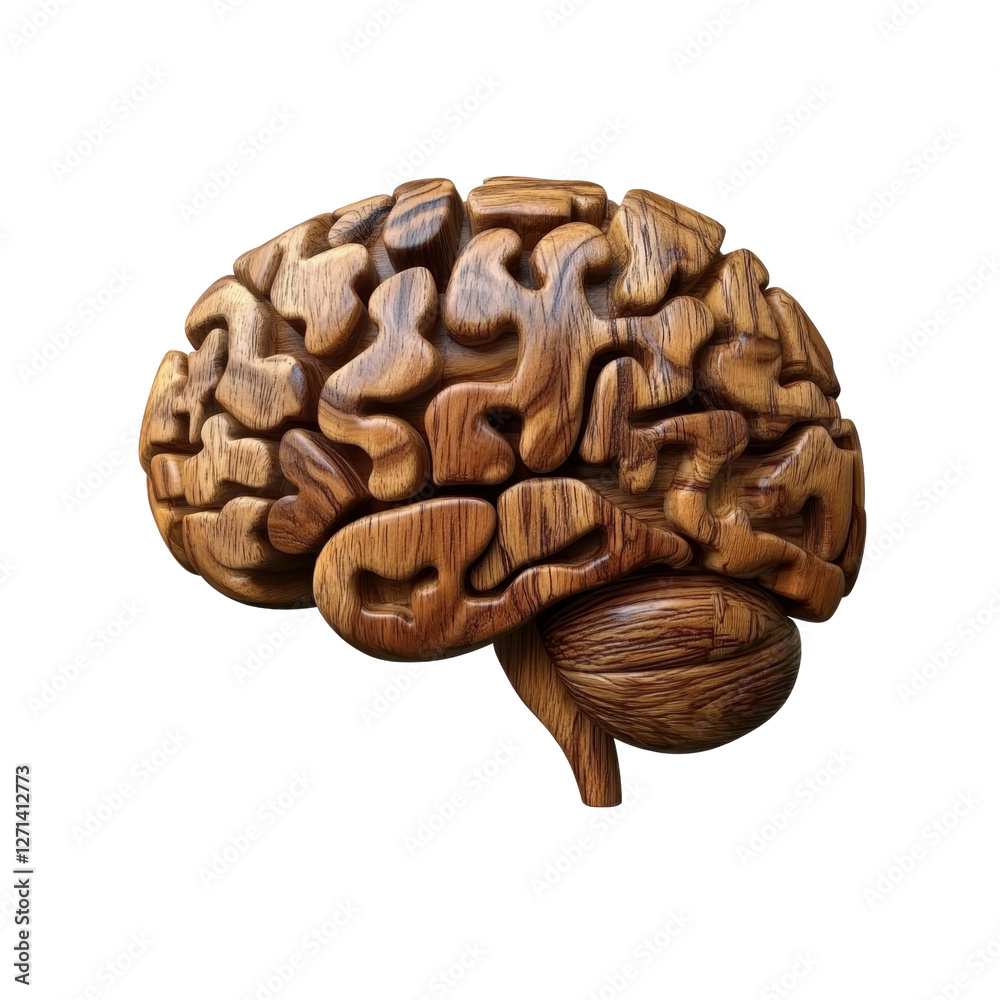 Wooden brain concept representing cognition, intelligence, mental ...