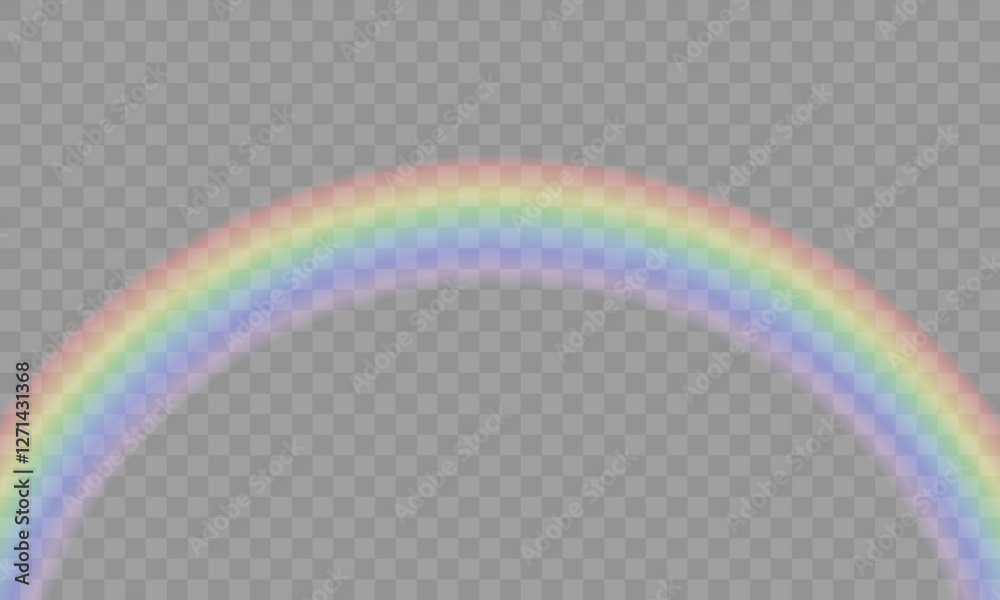 Glowing vibrant rainbow with soft edges, realistic arc, transparent ...