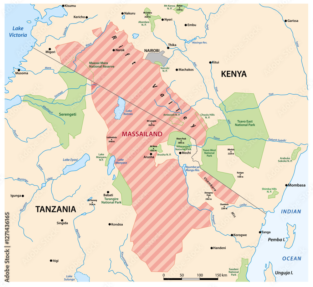 Maasai tribal area map, Kenya, Tanzania Stock Vector | Adobe Stock