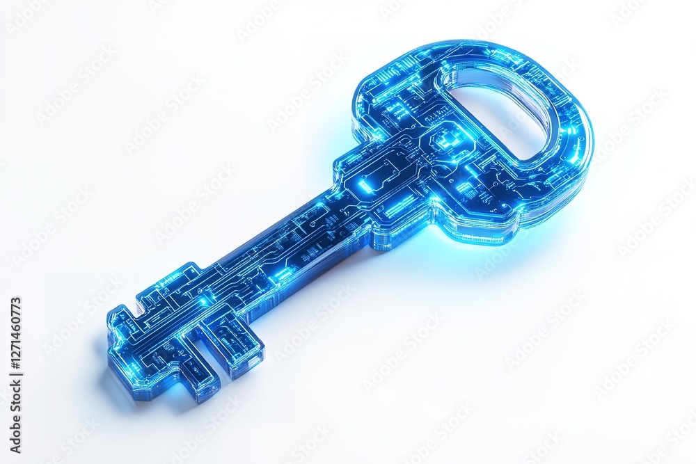 Cyberpunk Blue Circuit Key: Futuristic Digital Access Icon. Perfect for ...