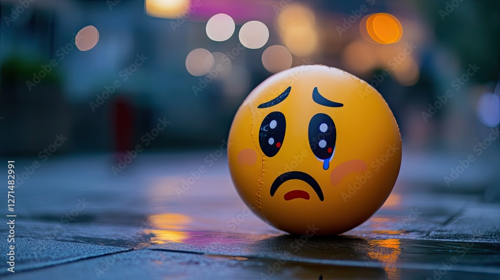 Lost emotions, a lonely and melancholy face in an urban evening setting ...