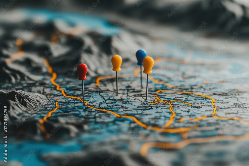 Foto de Stock Navigating Destinations A Map and Pins Perspective ...