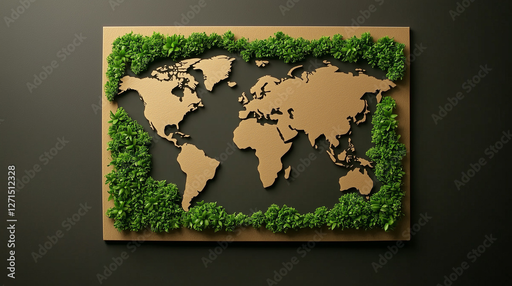 Global environmental awareness earth map artwork nature-inspired decor ...