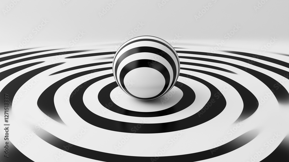 Dynamic orb interacting with concentric ripples studio setting digital ...