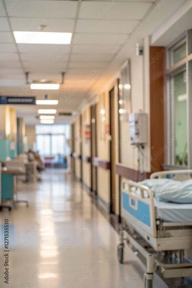 Ilustración de Stock Soft-focus hospital interior with blurred details ...