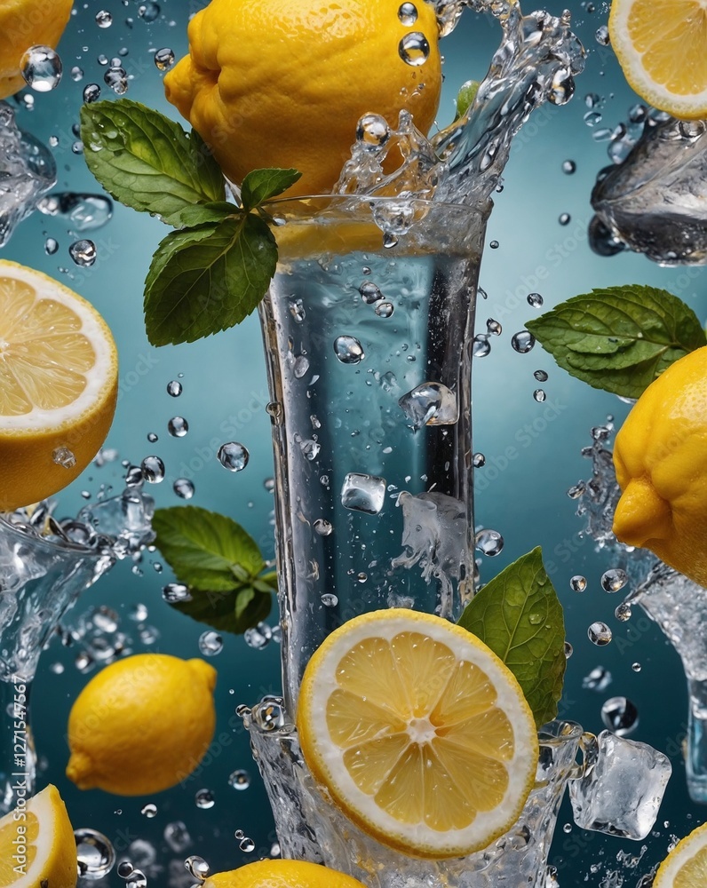 Ice-Cold Lemonade with Mint and Lemon Slices in Dewy Glass Stock Photo ...