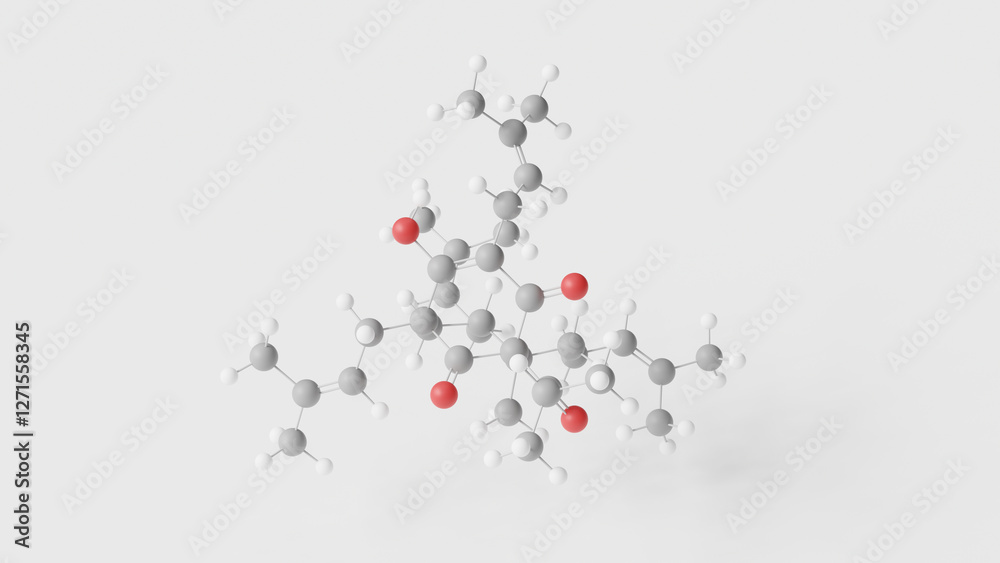hyperforin molecule 3d, molecular structure, ball and stick model, structural chemical formula ...