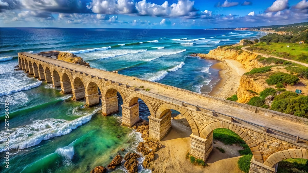 Aerial View of Caesarea Aqueduct, Israel – Ancient Roman Ruins ...