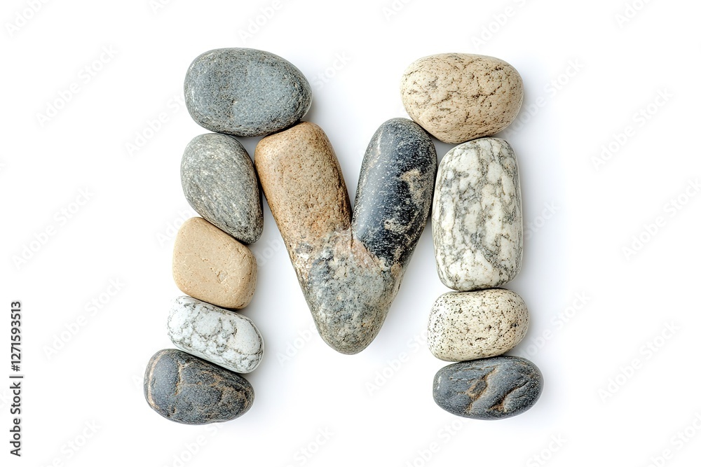 Stone Letter M: Creative Pebble Alphabet, Nature Typography, White ...