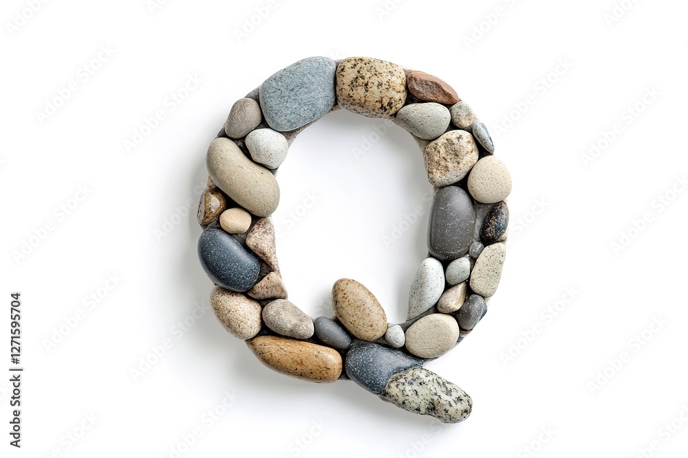 Pebble Letter Q: Creative Alphabet Design, White Background, Natural ...
