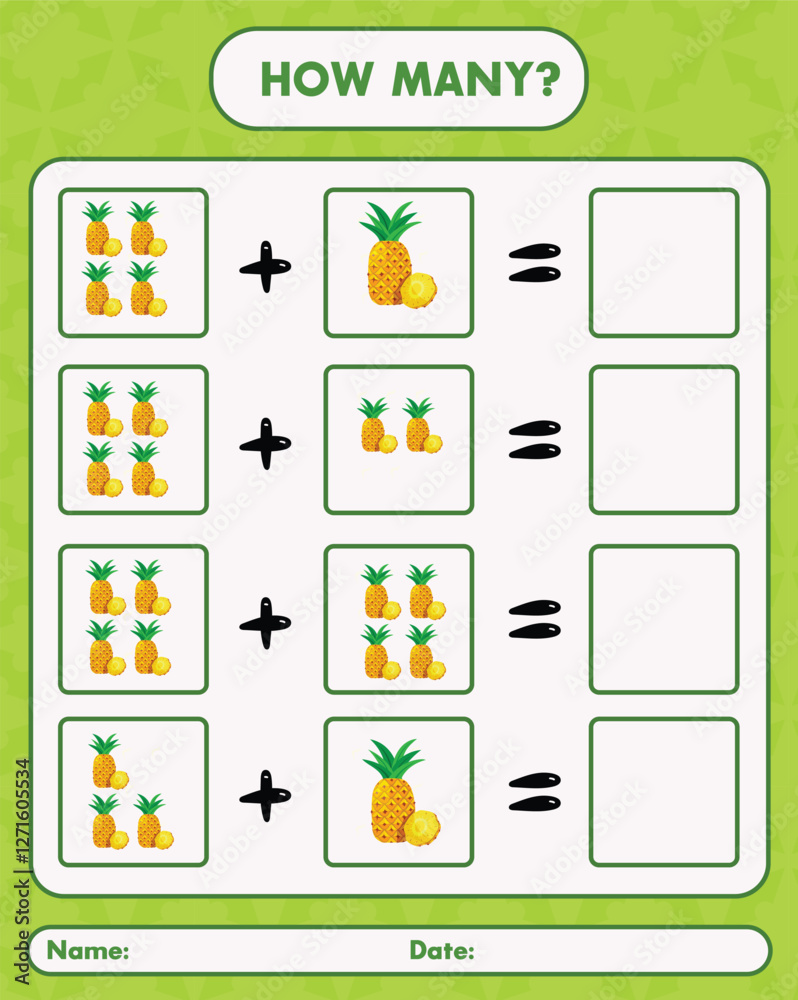 Image vectorielle Stock Fun pineapple-themed counting worksheet for ...