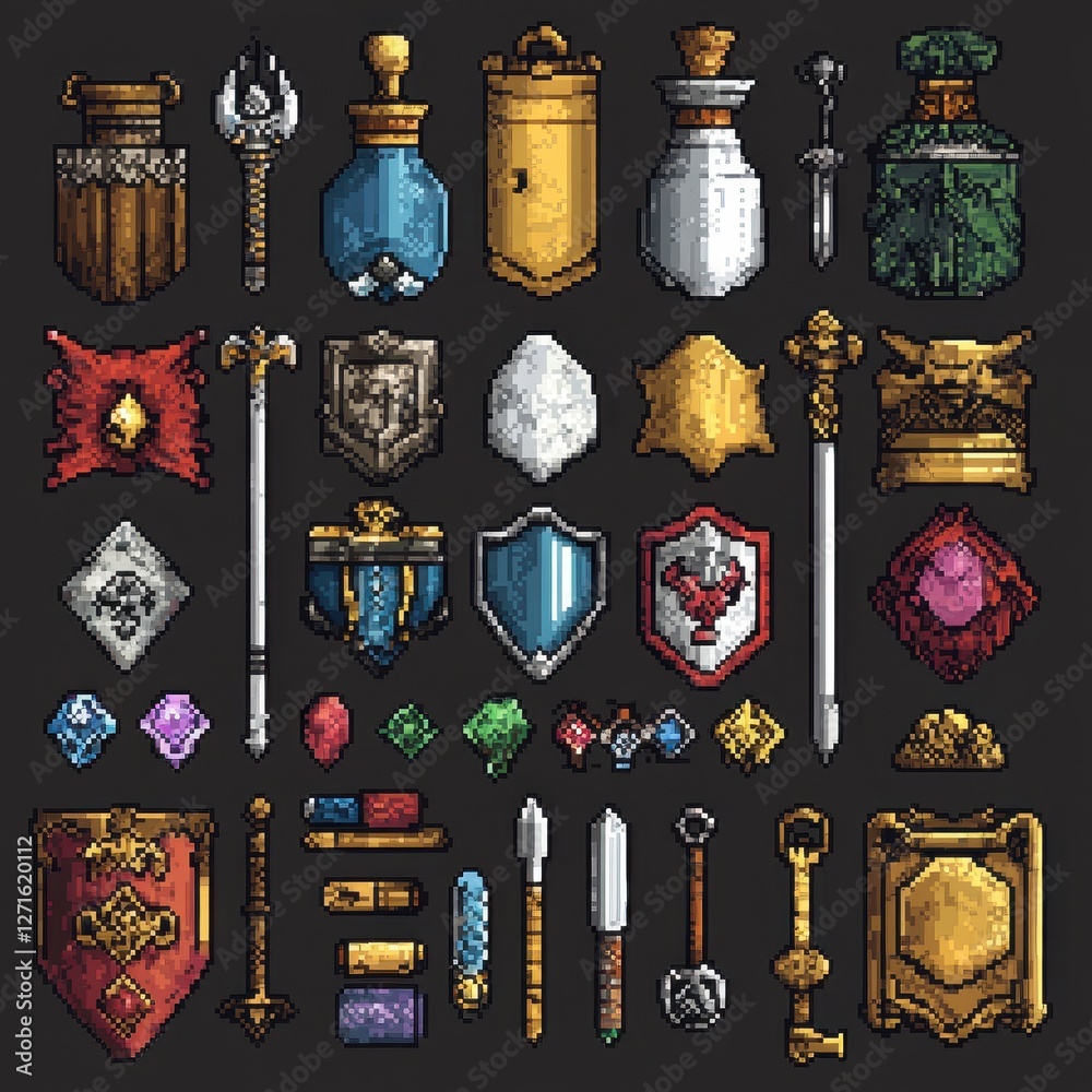 Fantasy RPG Pixel Art Collection Digital Showcase Colorful Items ...