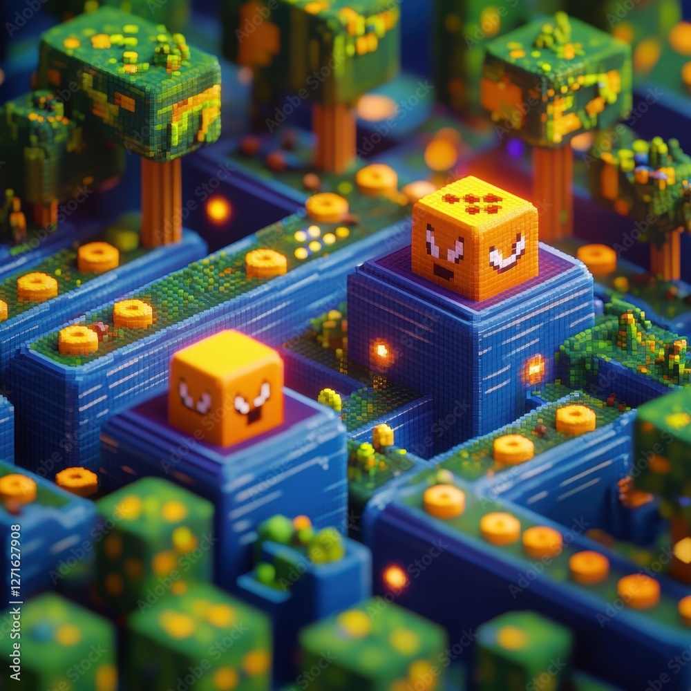 Retro Pixelated Gaming Adventure in a Colorful Forest Scene Pixel Art ...