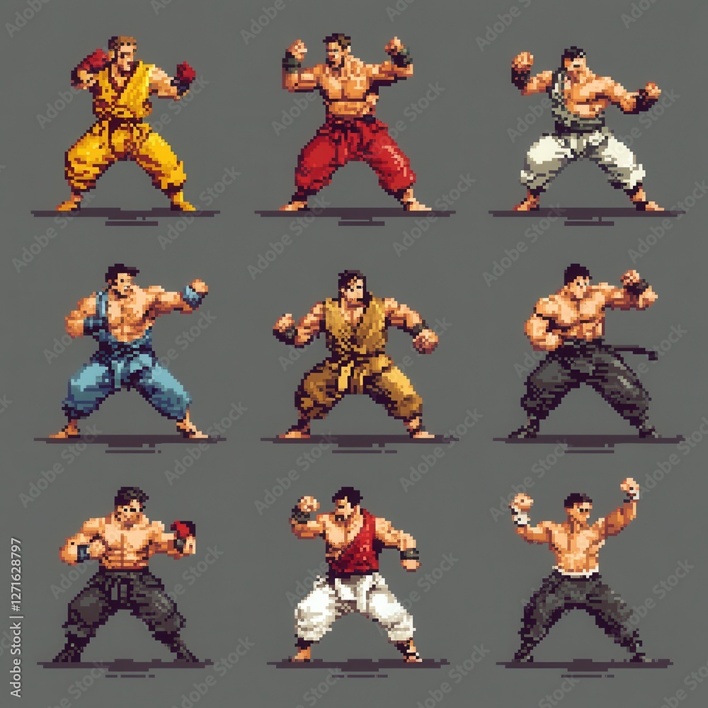 Animated Pixel Fighter Sprites Retro Gaming Digital Art Digital ...