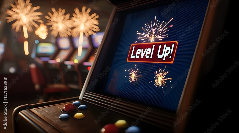 Retro Arcade Game Screen Featuring Level Up Design with Colorful Pixel ...